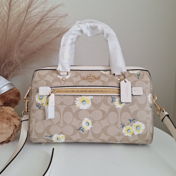 Coach | Bags | Nwt Coach Rowan Satchel In Signature Canvas With Daisy ...